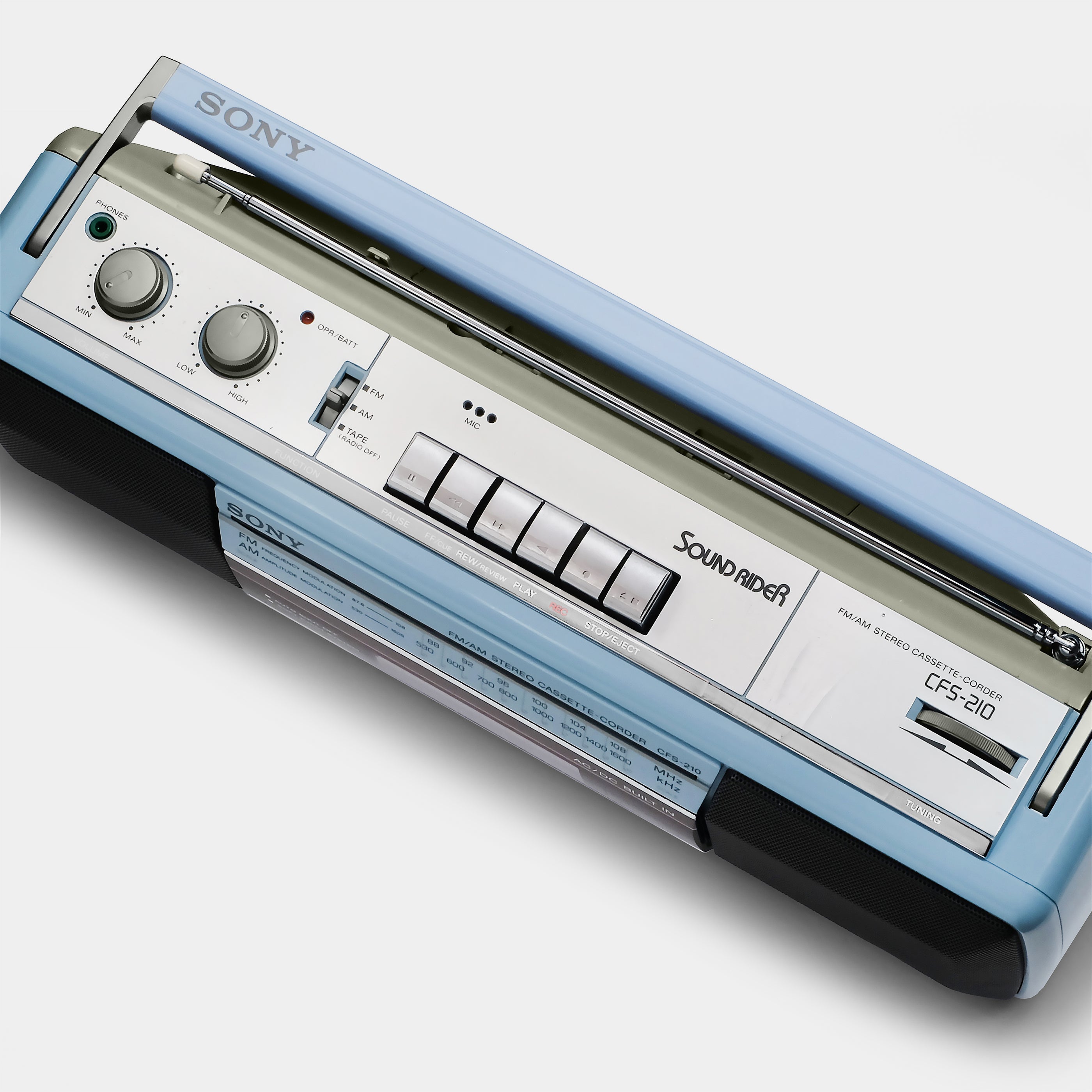Sony Sound Rider CFS-210 FM/AM Stereo Light Blue Boombox Cassette Reco