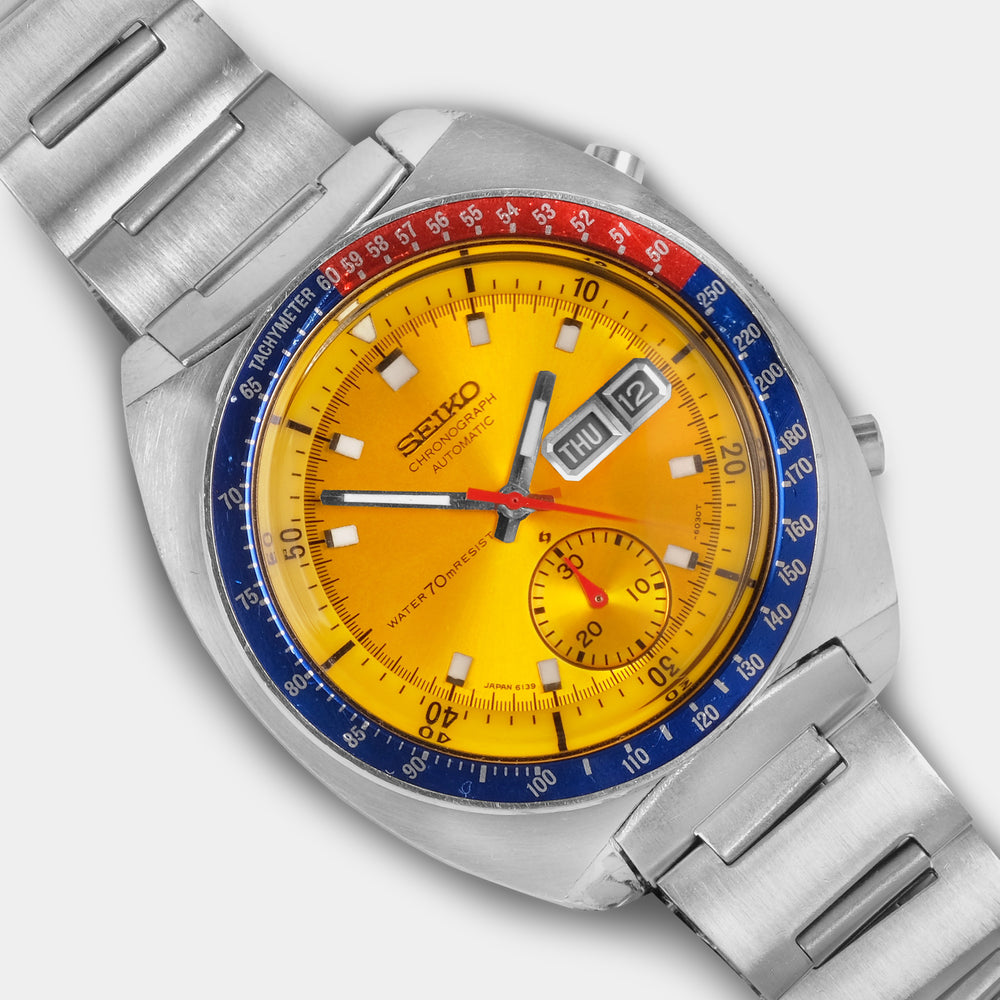 Seiko "Pogue" Automatic Chronograph ref. 6139-6002 (Yellow Dial) Circa