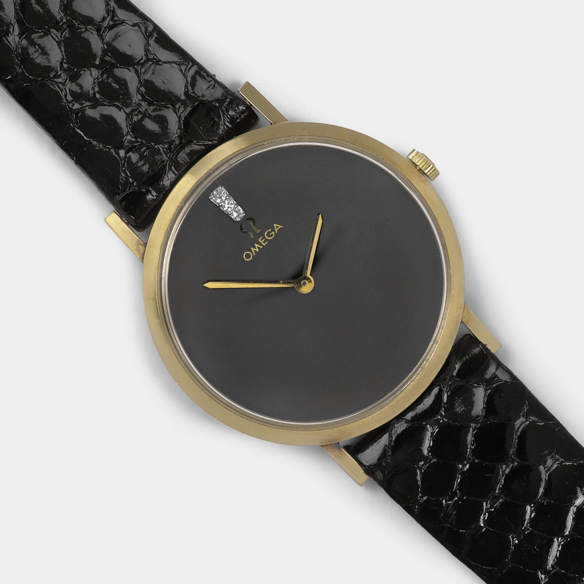 Omega D6672 Solid 14K Gold Factory (Matte Black Diamond Dial) Swiss Ma