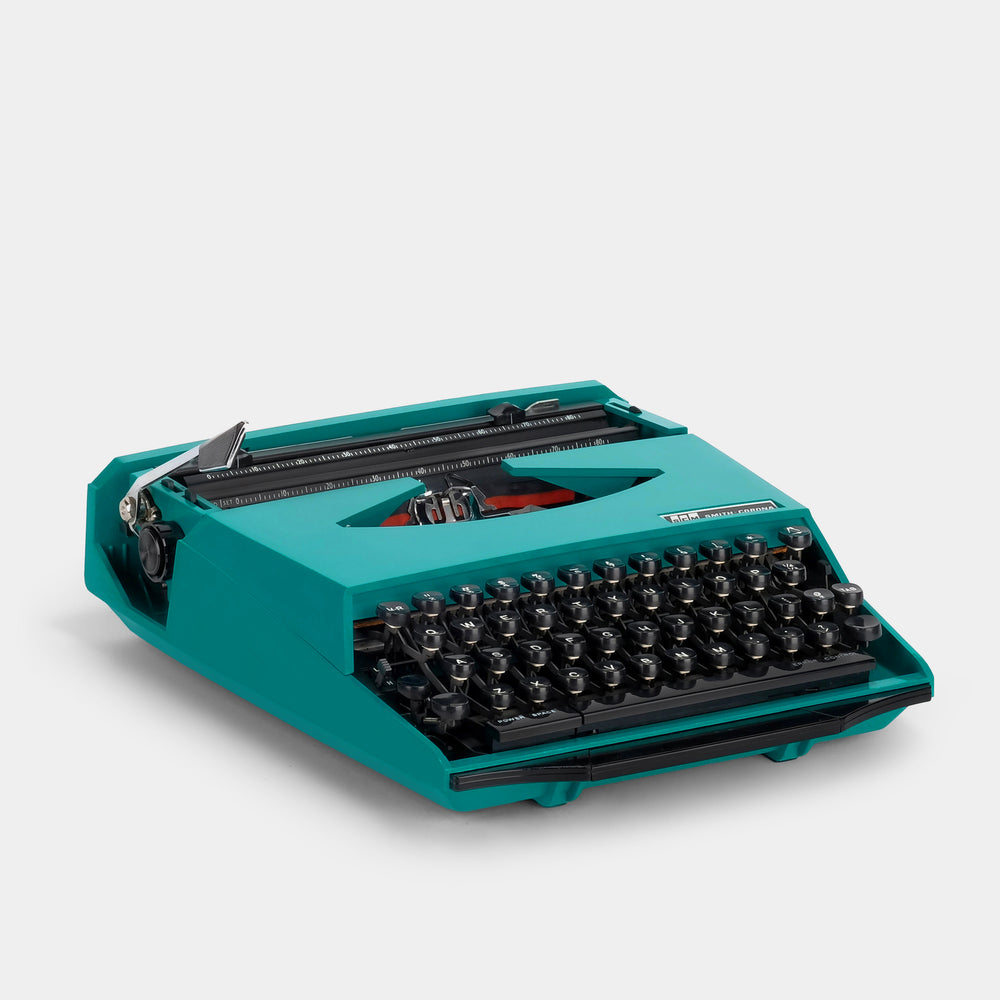 Smith-Corona Super-G Design by Ghia Turquoise Manual Typewriter and Ca