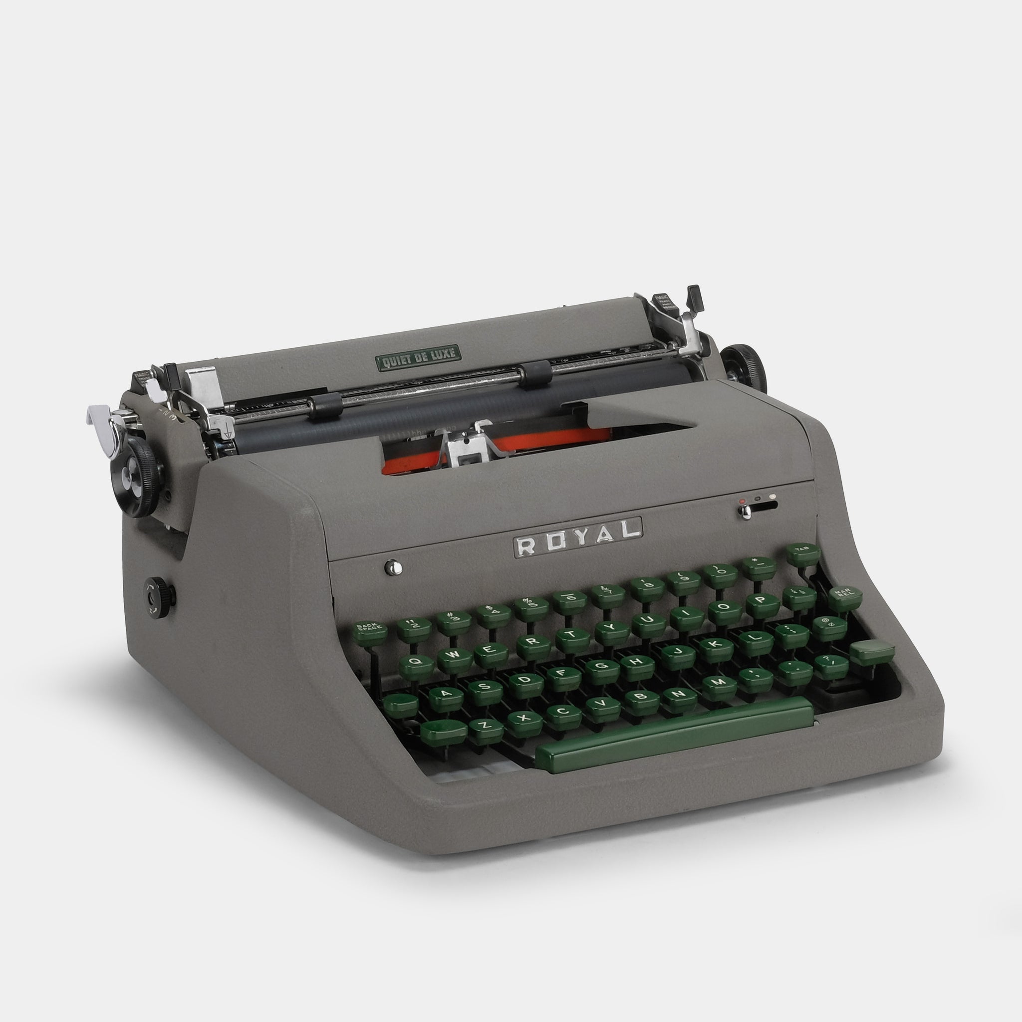 Royal Quiet De Luxe Grey and Green Manual Typewriter and Case
