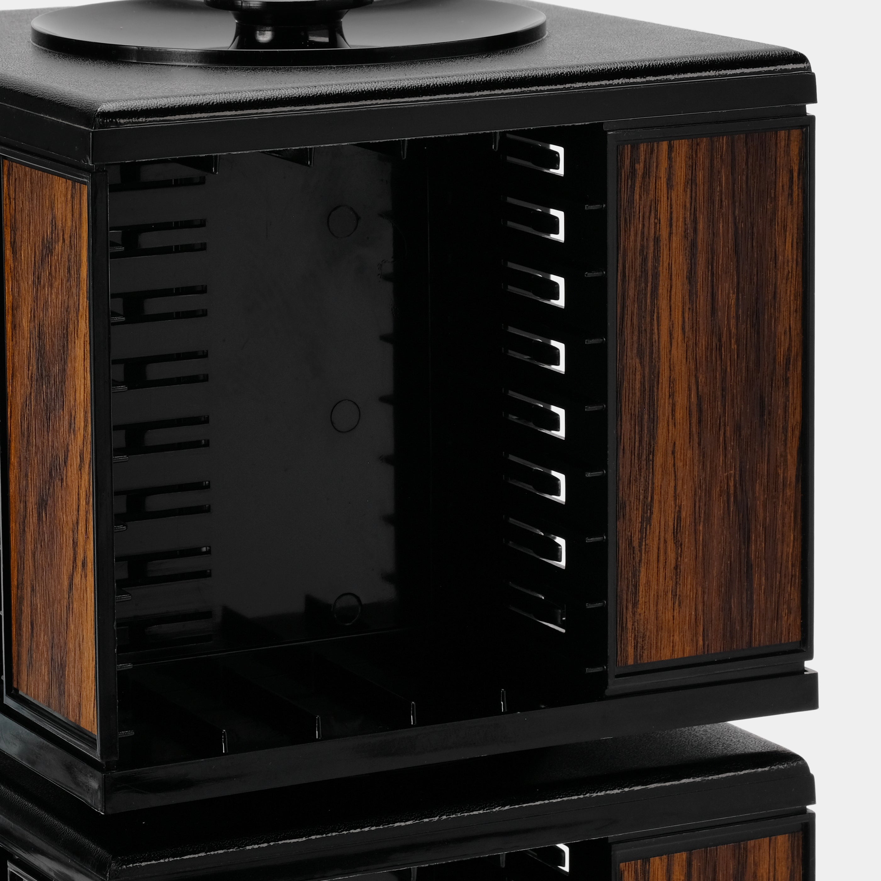 Black with Brown Wood Plastic Stacking Rotating Cassette Storage Displ