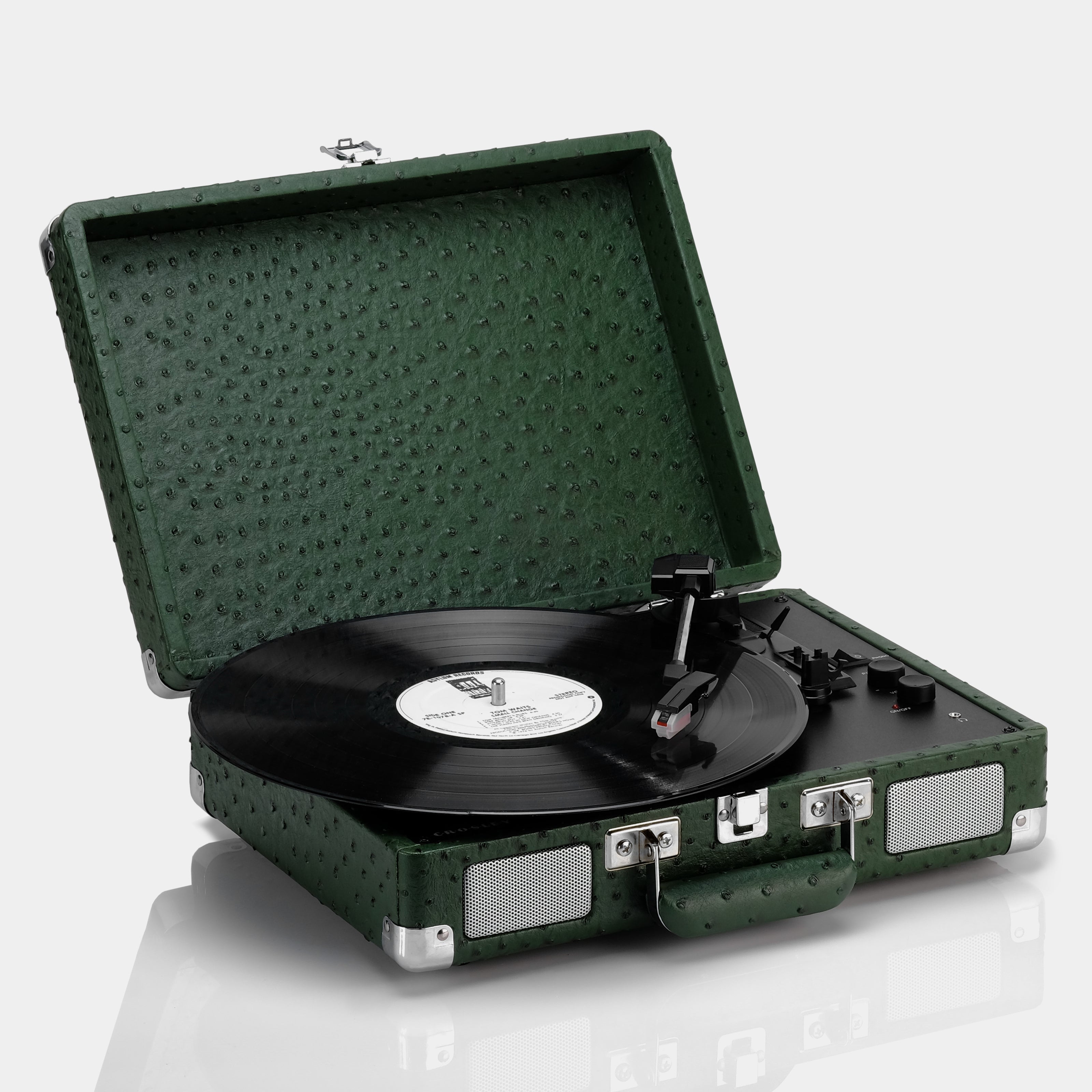 Crosley Cruiser Deluxe Dark Green Ostrich Portable Turntable with Blue