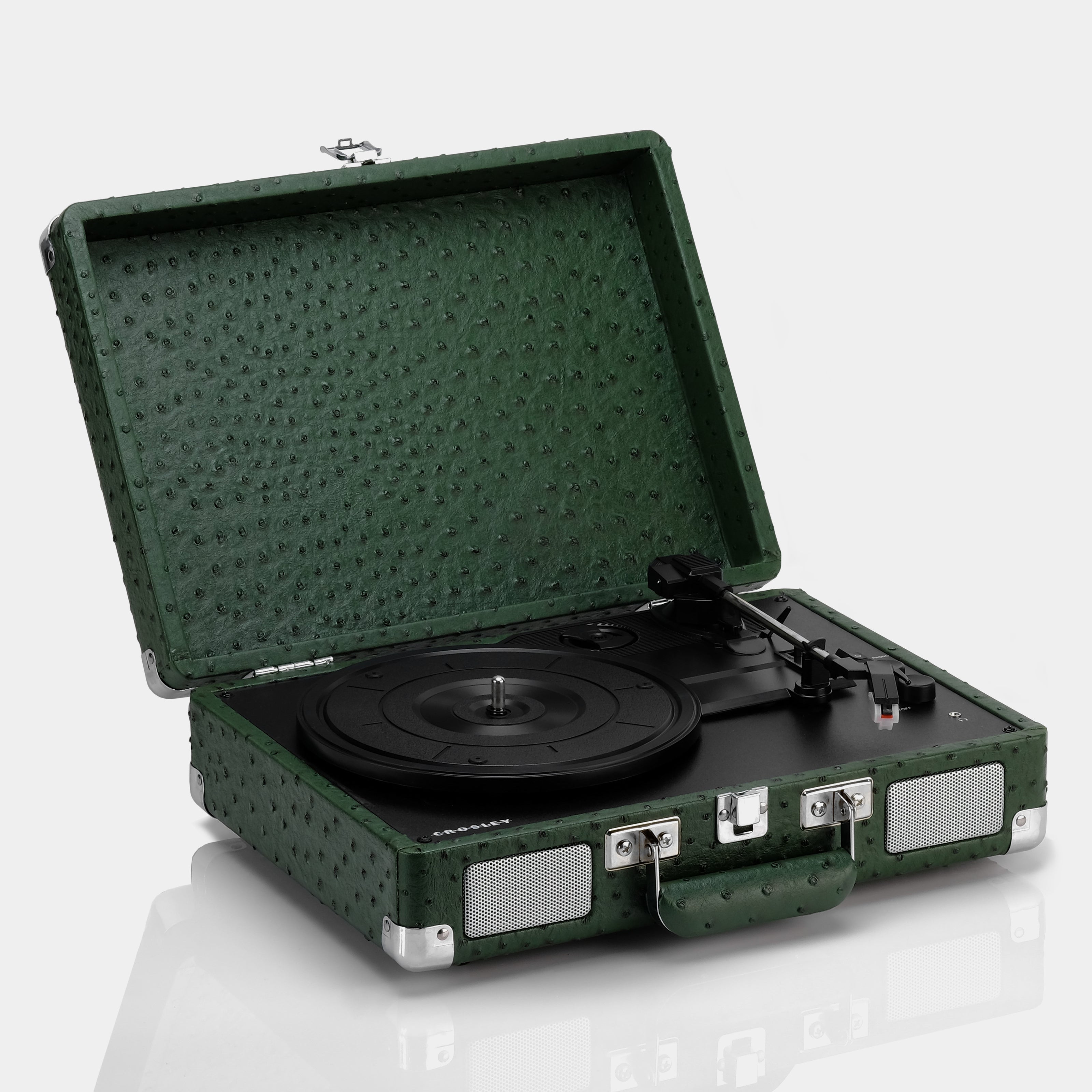Crosley Cruiser Deluxe Dark Green Ostrich Portable Turntable with Blue