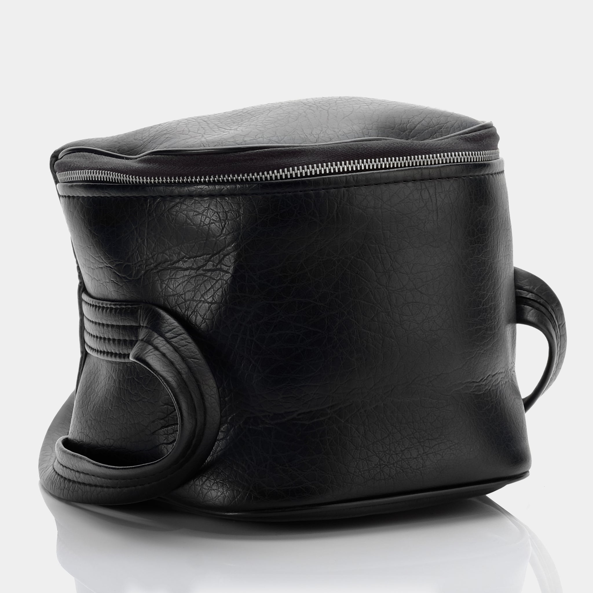 Rounded Black Faux Leather Instant Camera Bag