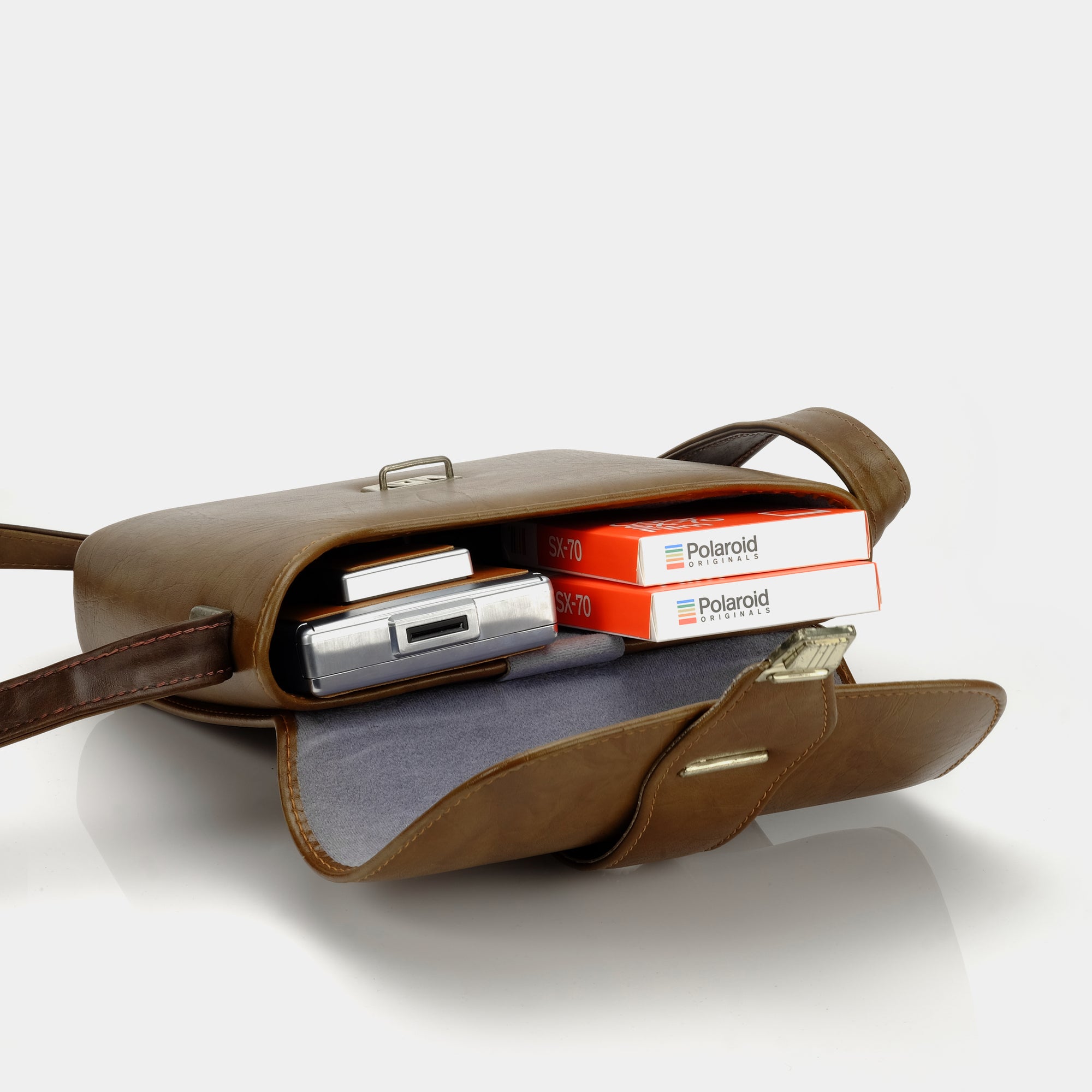 Brown Faux Leather Folding Instant Camera Case